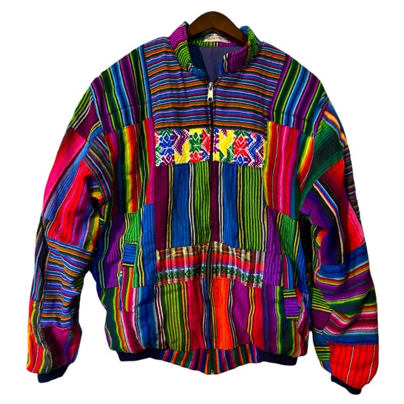Vintage | Jackets & Coats | Vintage 8s Serape Guatemalan Rainbow ...